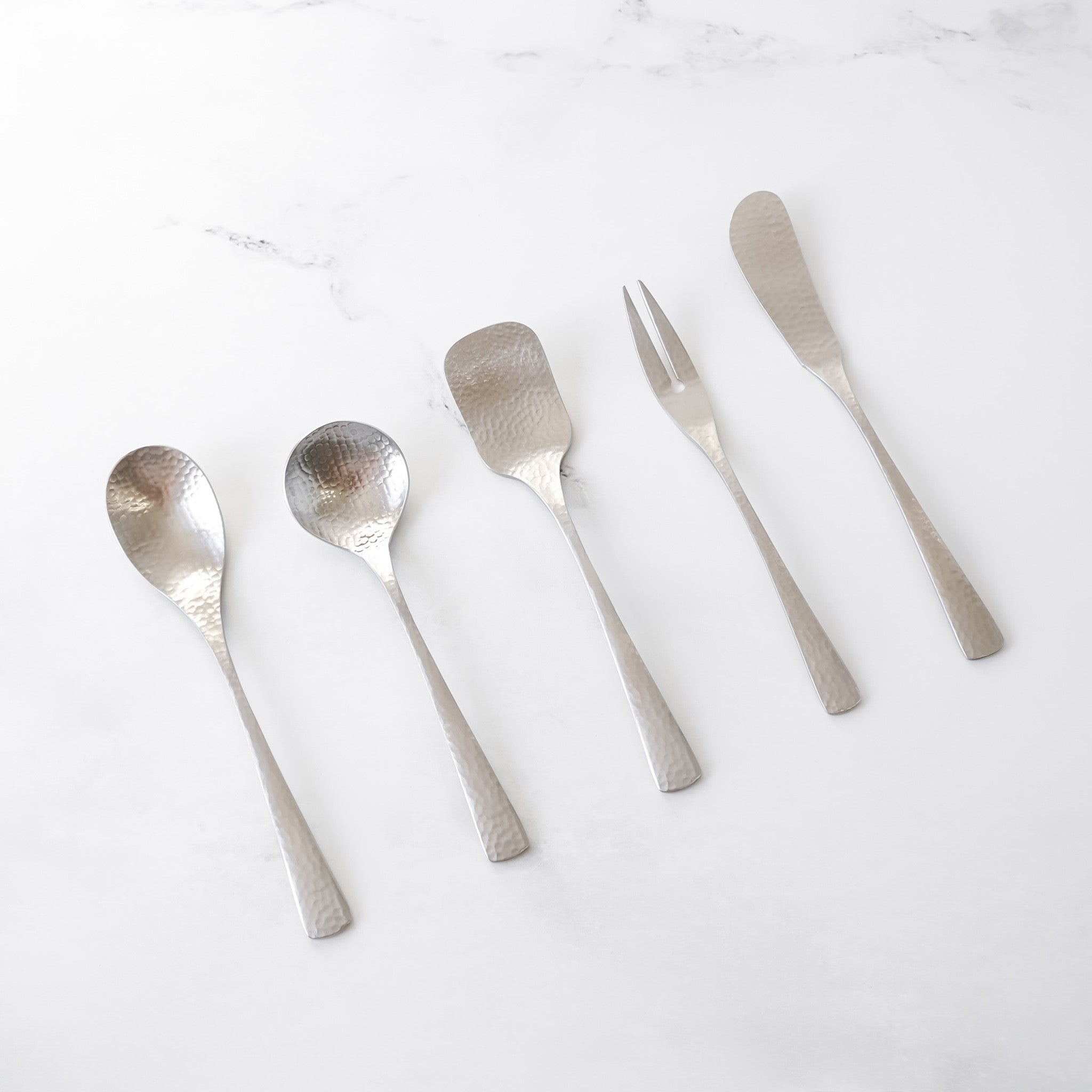 Hammered Dessert Cutlery – Spoons, Fork & Spreader – The Kitsune & Co.